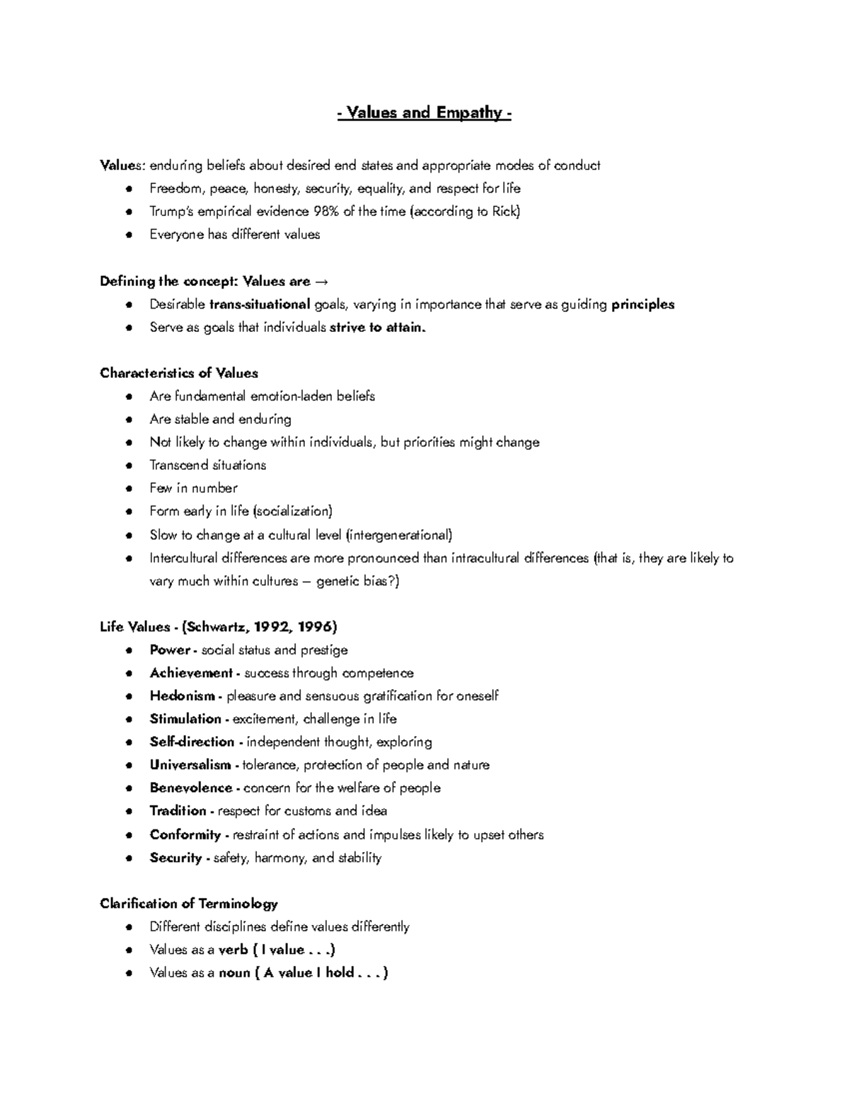 Environmental Conservation: Values and Empathy - Values and Empathy - Values: enduring beliefs ...