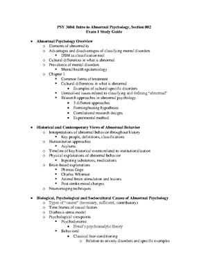 Psy 3604: Intro To Abnormal Psychology, Section 002 Exam 1 Study Guide ...