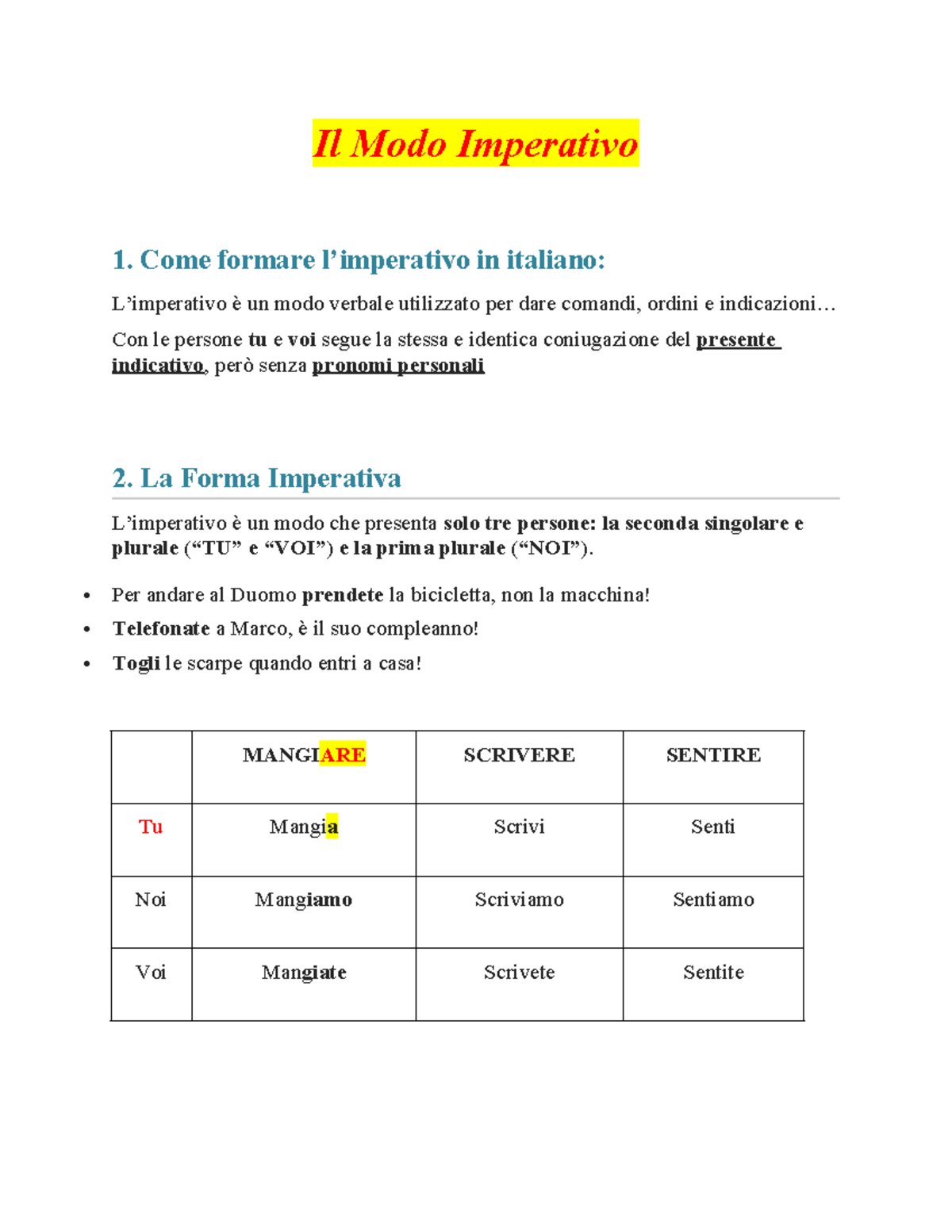 Unità-8-Imperativo - Imperativo - Il Modo Imperativo 1. Come formare l ...
