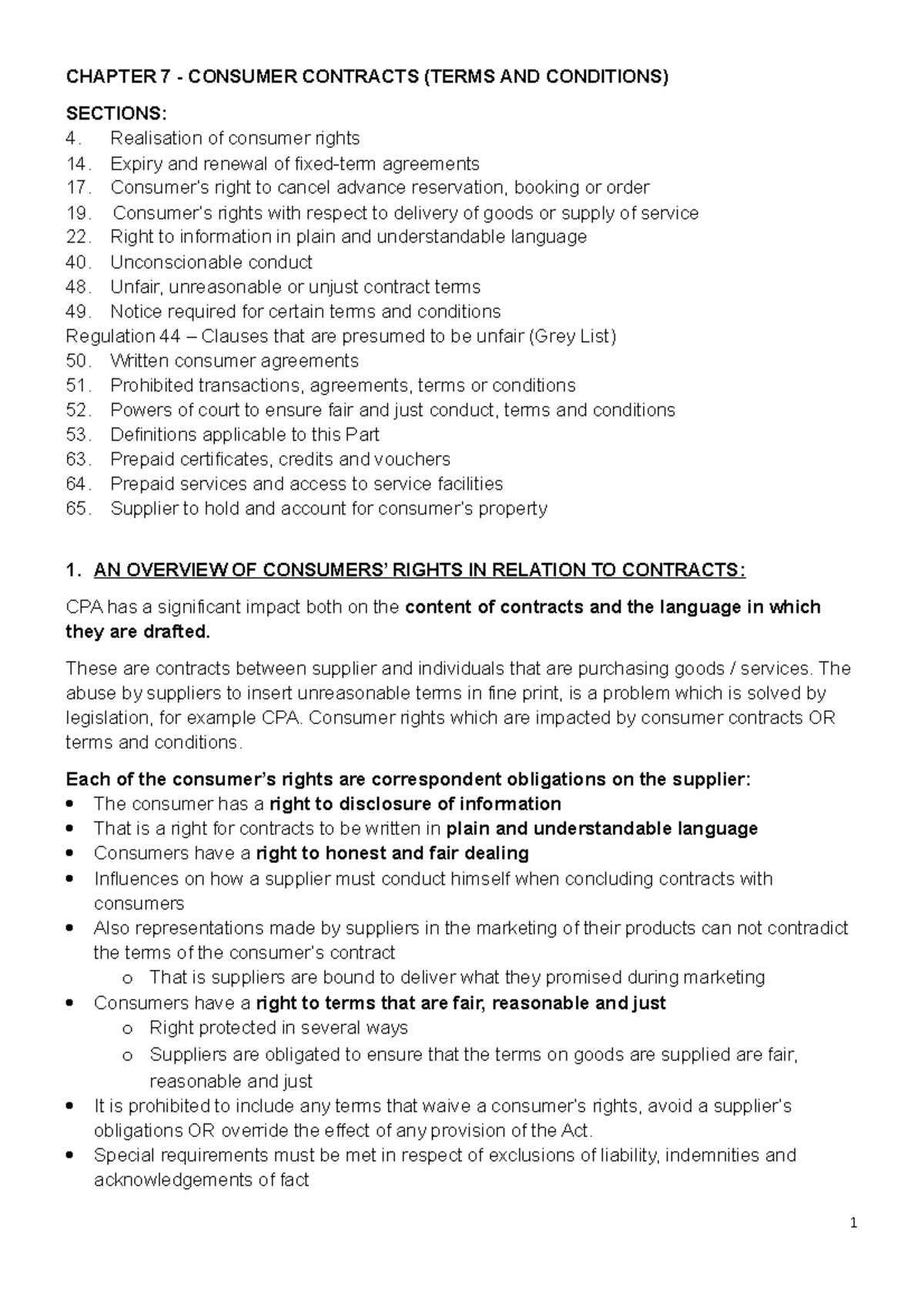 Consumer Contracts - CHAPTER 7 - CONSUMER CONTRACTS (TERMS AND ...
