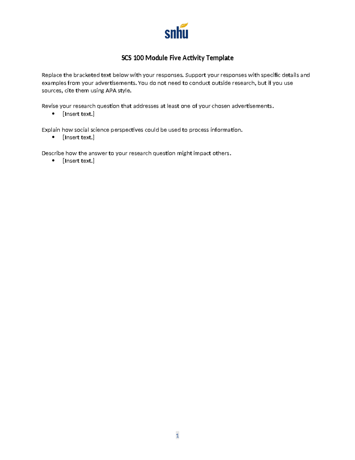 SCS 100 Module Five Activity Template - SCS 100 Module Five Activity ...
