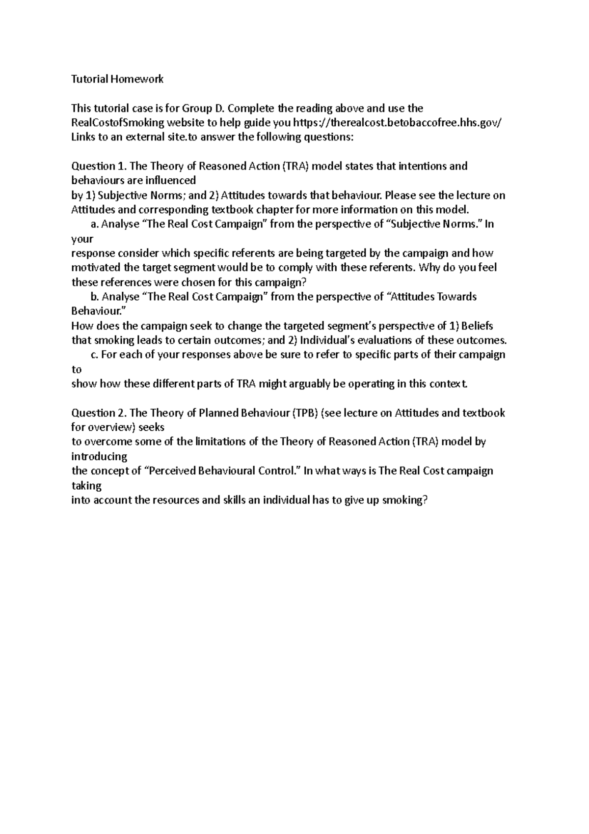 Tutorial Homework - practise - Tutorial Homework This tutorial case is ...