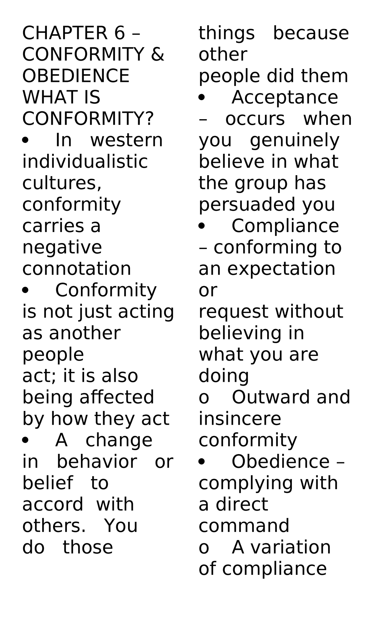 Chapter 6 Soc Psych - CHAPTER 6 – CONFORMITY & OBEDIENCE WHAT IS ...