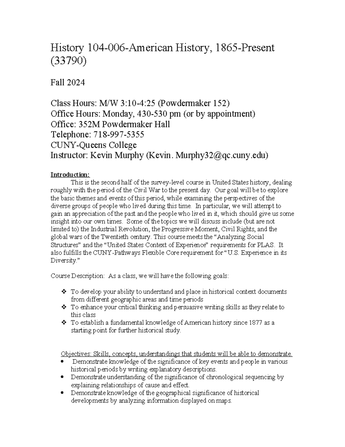 History 104-06 Spring 24 Queens College-K Murphy - History 104-006 ...