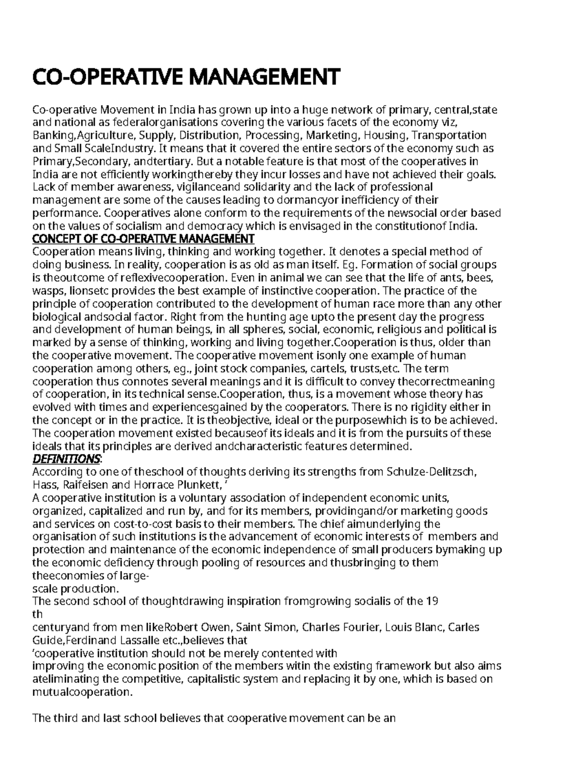 Mgt - Lecture notes prepared by bindhu teacher - CO-OPERATIVE ...