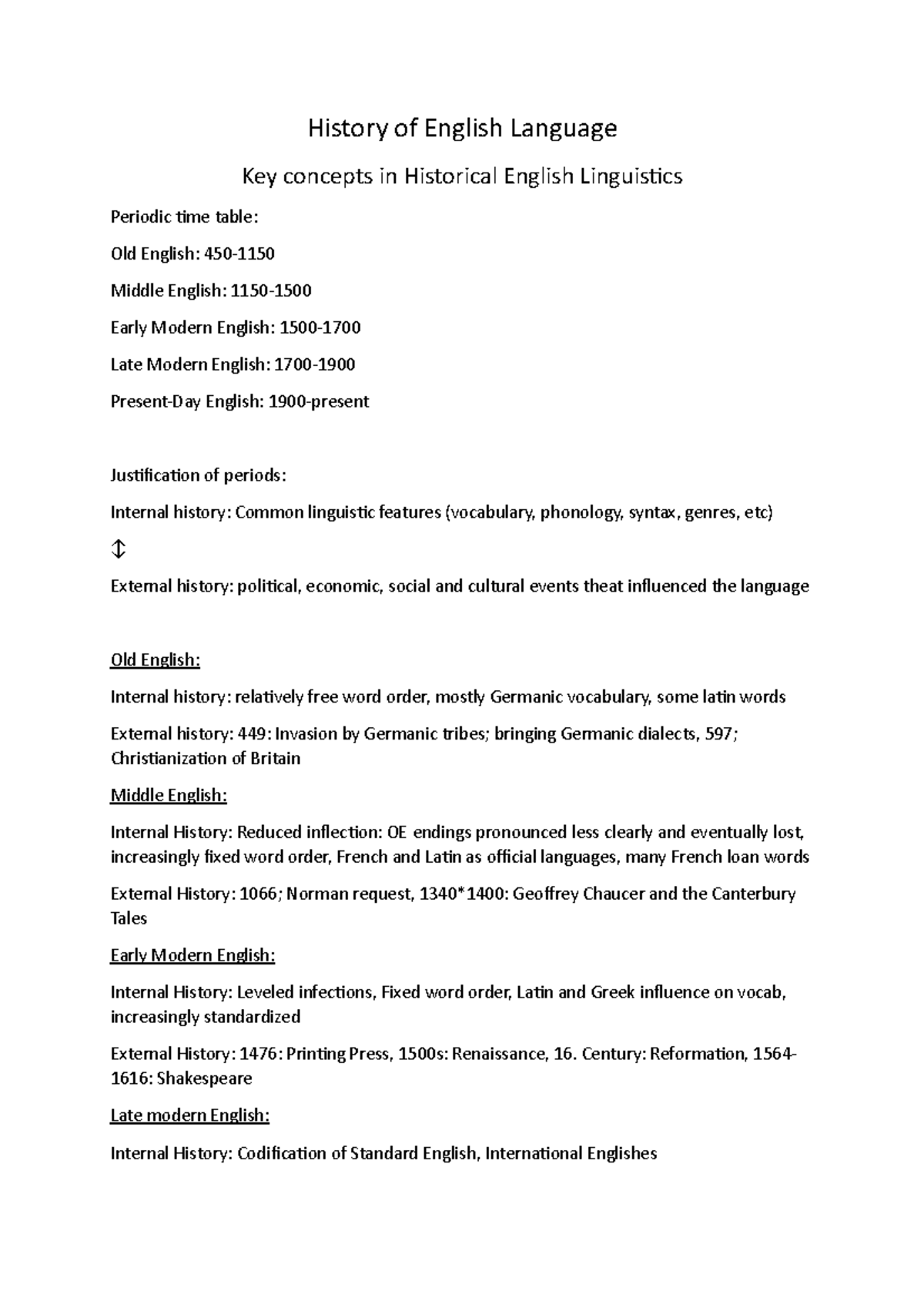 Key concepts in historical English Linguistics - History of English ...