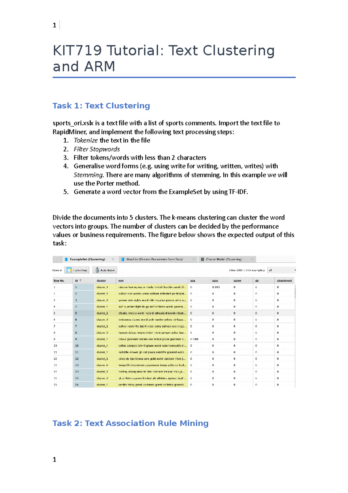 Kit719 7 Tutorial Text Clustering 1 Kit719 Tutorial Text Clustering