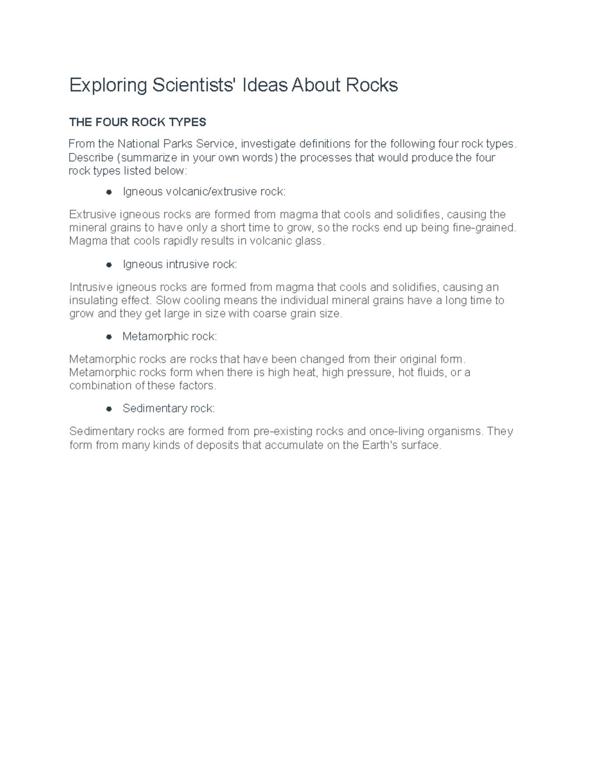 Ch. 2 - Activity 3, Part 3 - Exploring Scientists' Ideas About Rocks ...