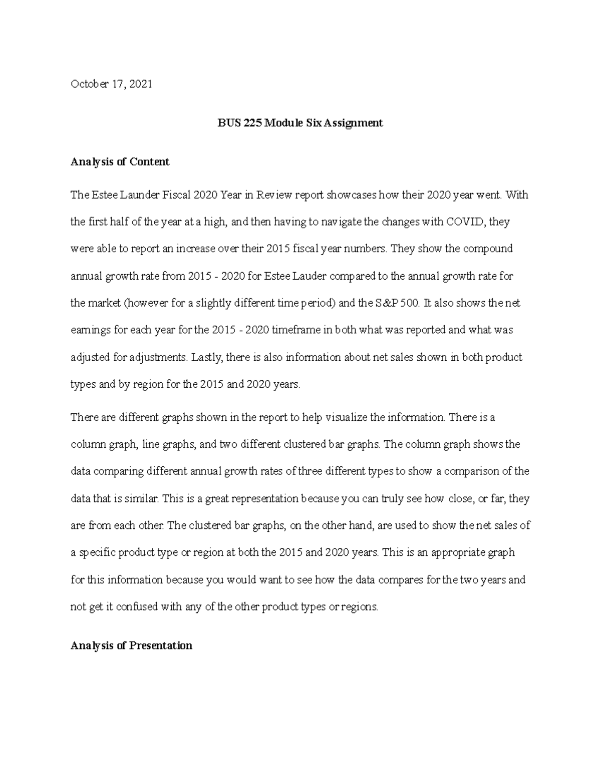 BUS225 Module Six Assignment - October 17, 2021 BUS 225 Module Six ...