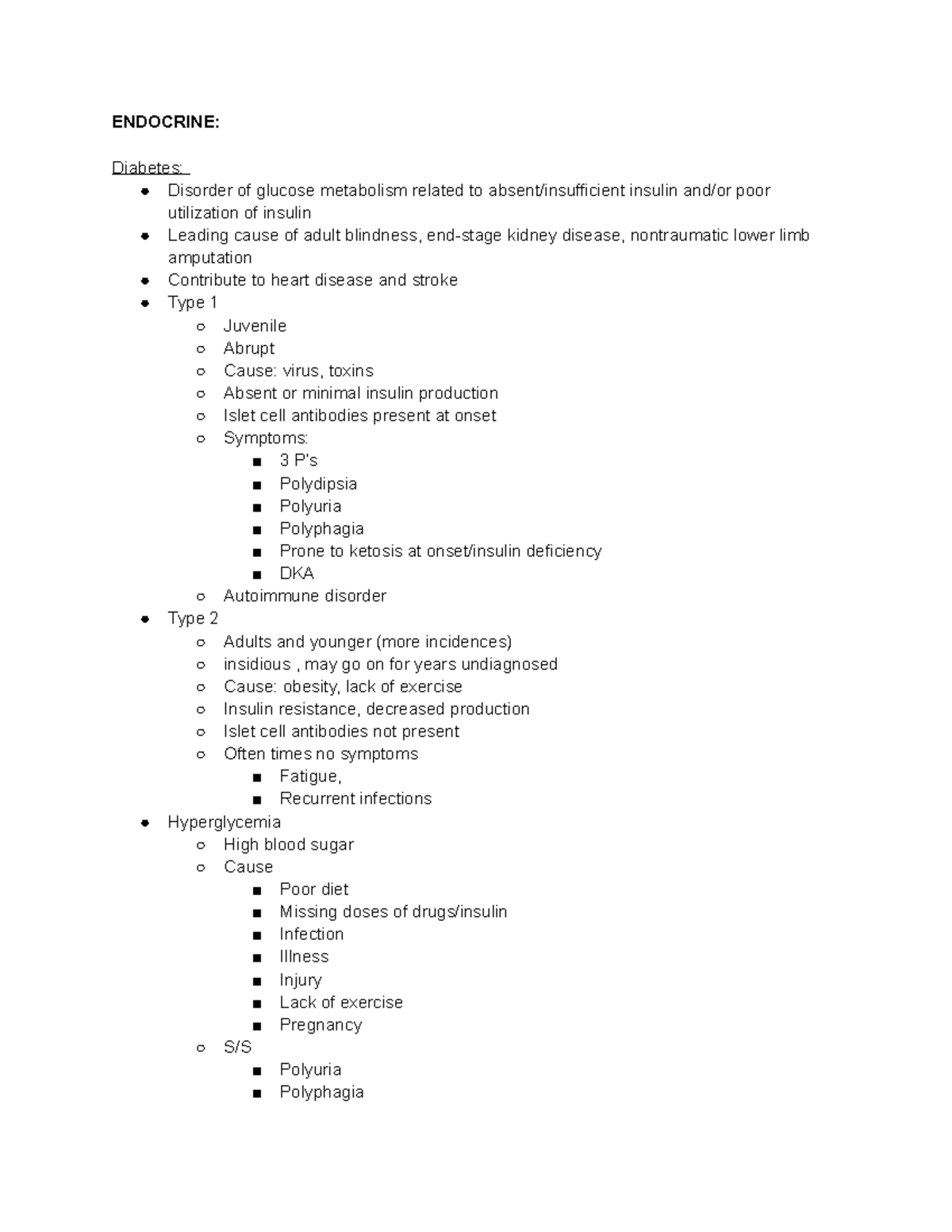 317 Exam 4 study guide - ENDOCRINE: Diabetes: Disorder of glucose ...