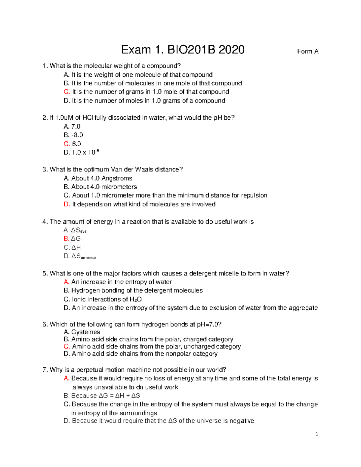 Biology exam 1 spering 2021 - Exam 1. BIO201B 2020 Form A What is the ...