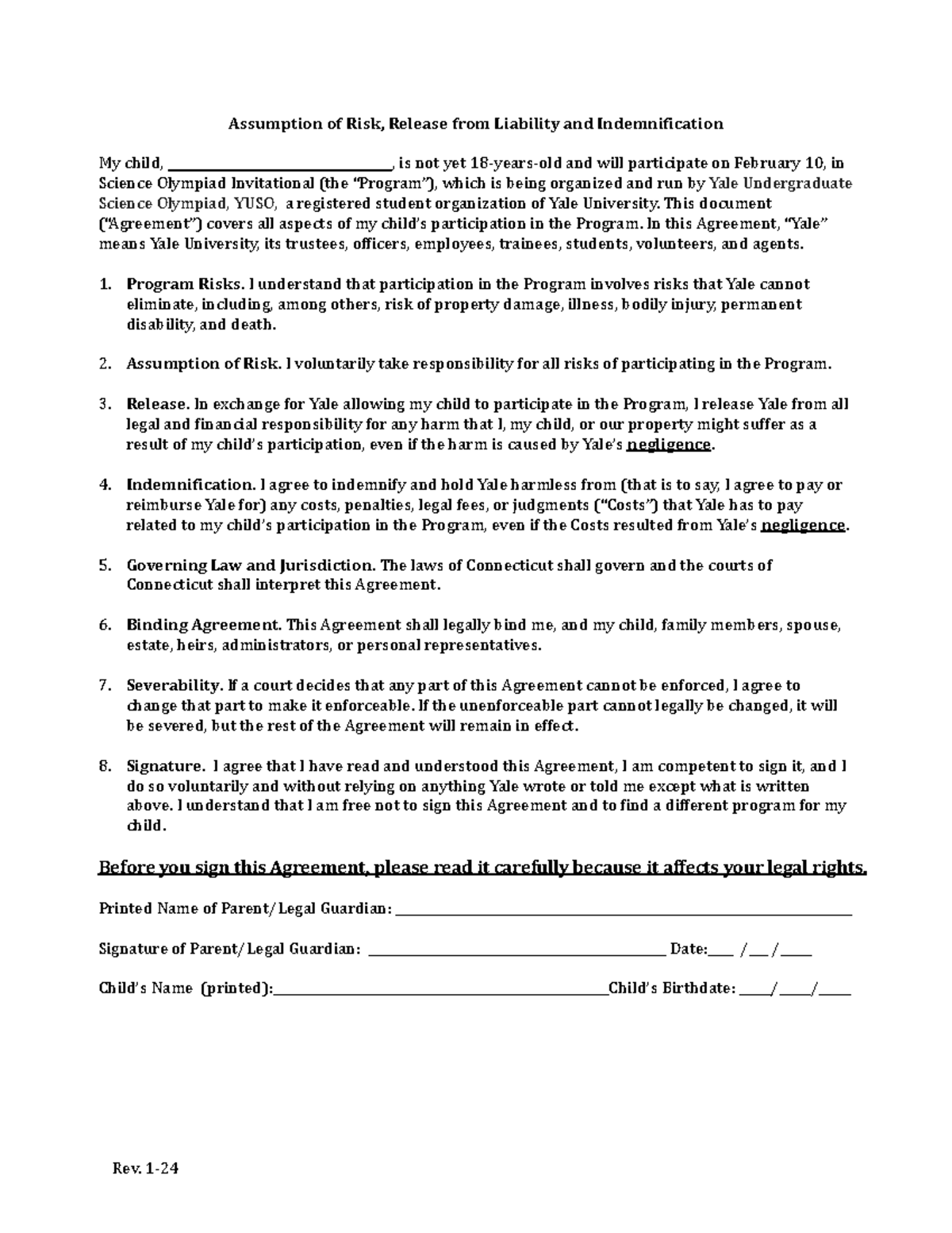 w2njfewh4j43iusdf43 - Assumption of Risk, Release from Liability and ...