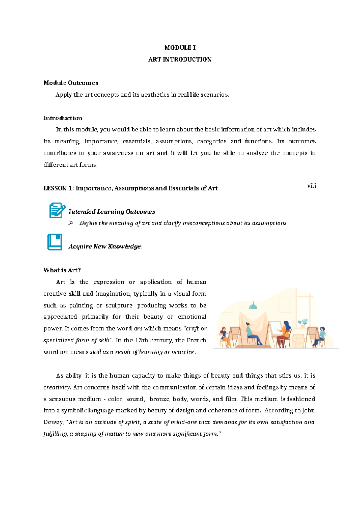 1 Arts Appreciation Module-12 - MODULE I ART INTRODUCTION Module Outcomes Apply the art concepts ...