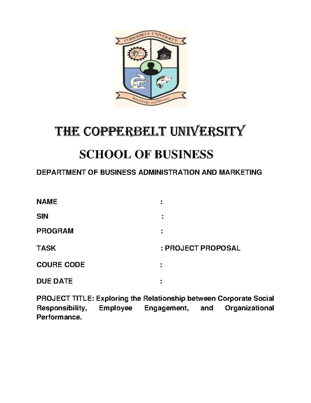 Proposal Exemplar BSP 400 2022 - THE COPPERBELT UNIVERSITY SCHOOL OF ...