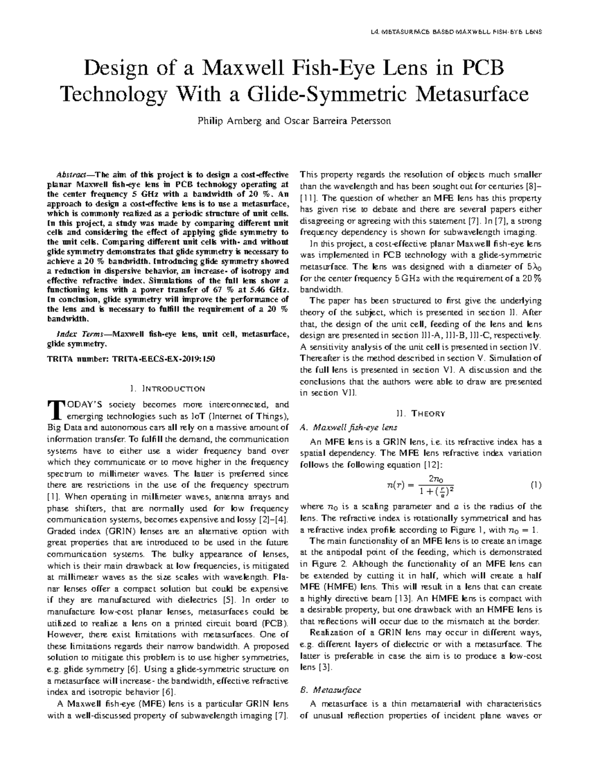 Ett examensarbete inom Elektroteknik - Design of a Maxwell Fish-Eye ...