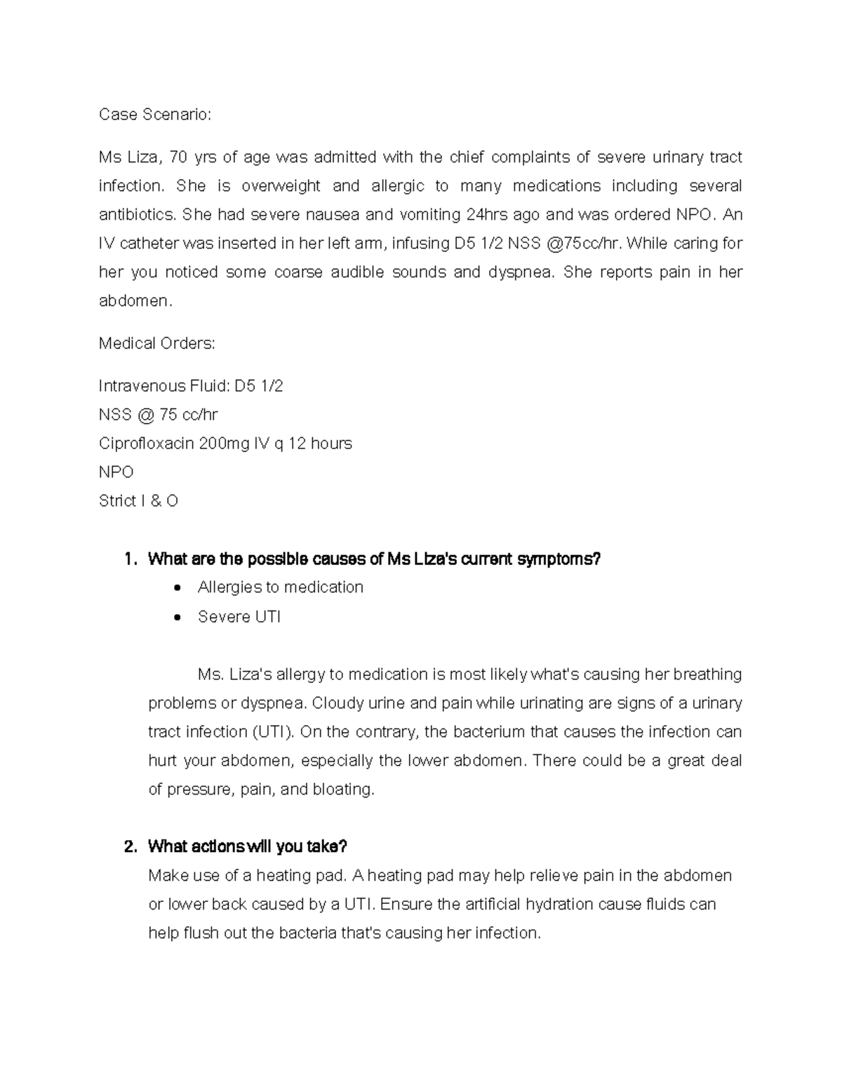 Case Analysis #4 (Care for Older Adults) - Case Scenario: Ms Liza, 70 ...