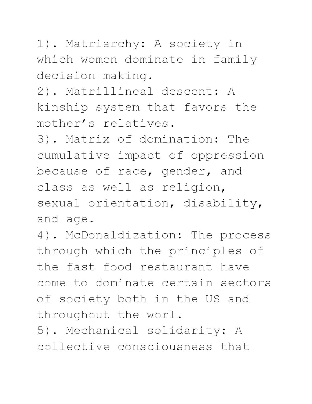 Vocab 14 - 1). Matriarchy: A society in which women dominate in family ...