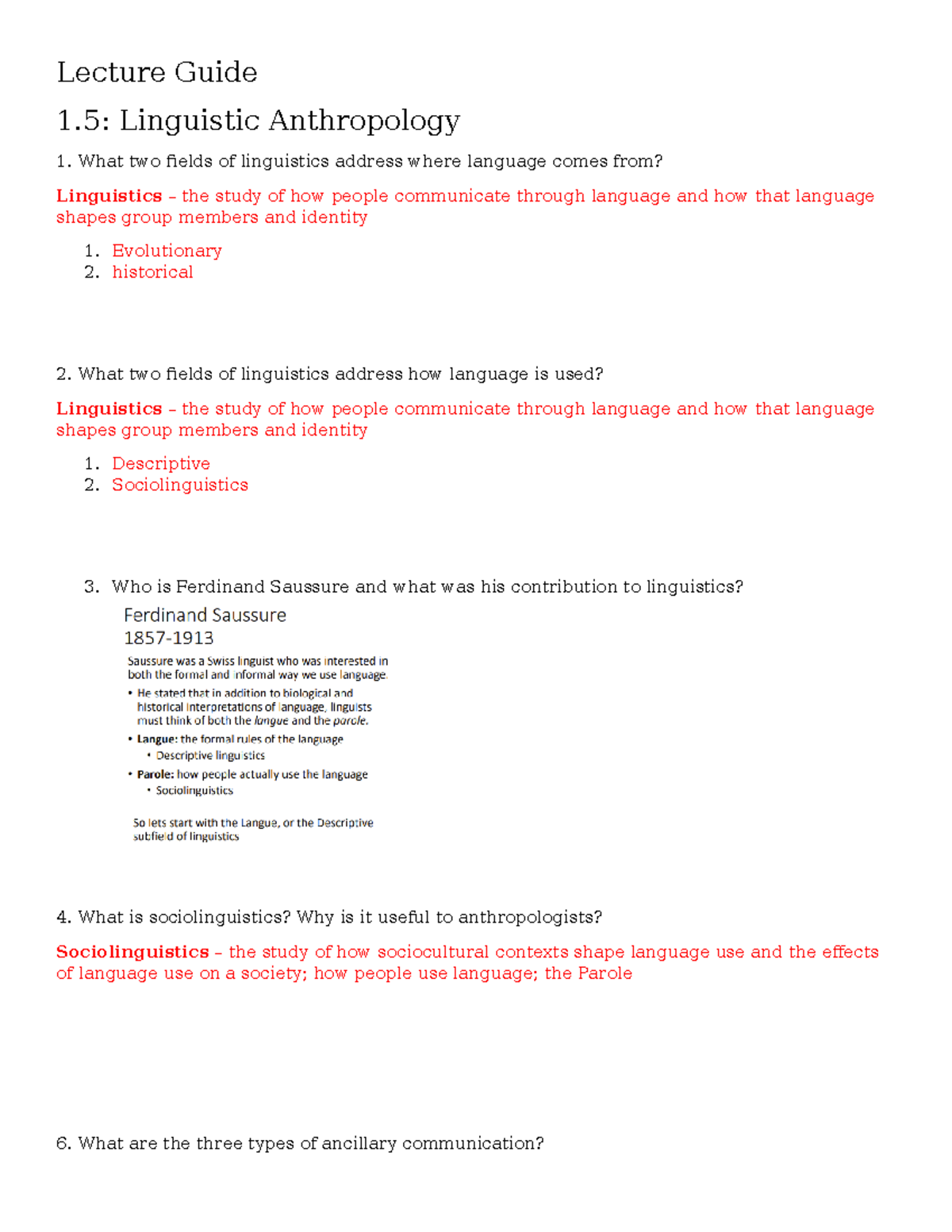 Lecture Guide 4.3 Linguistic Anthropology - Lecture Guide 1: Linguistic ...