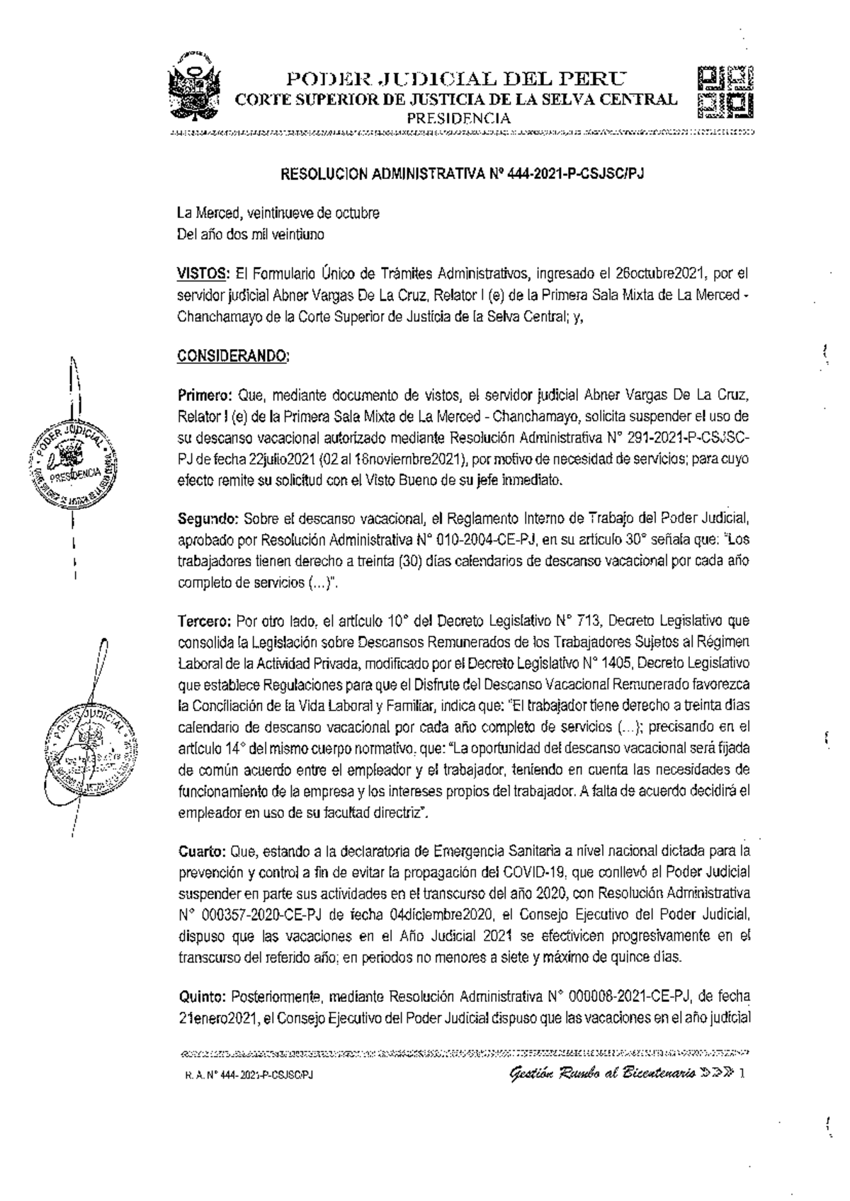 RES+ADM+444 2021 P Csjsc PJ - PODER JUDICIAL DEL PERU CORTE SUPERIOR DE ...