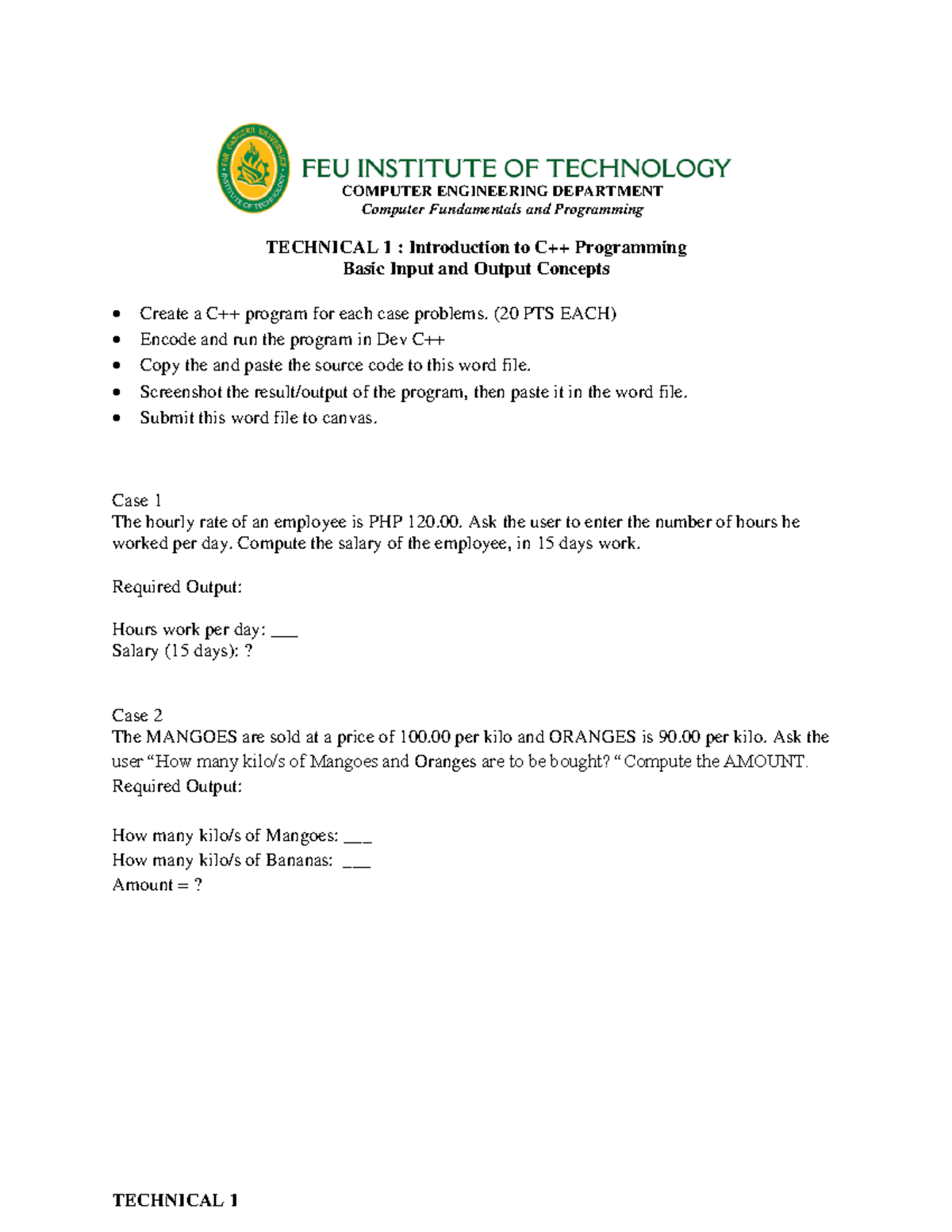 [SA1- Technical] Technical Assessment 1 - TECHNICAL 1 TECHNICAL 1 ...