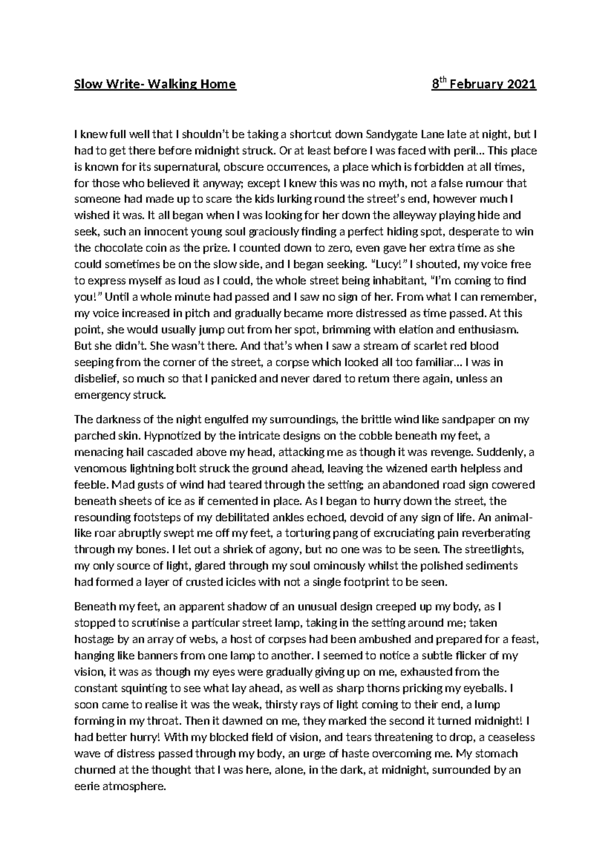 Slow Write- Walking Home creative writing task - Slow Write- Walking ...