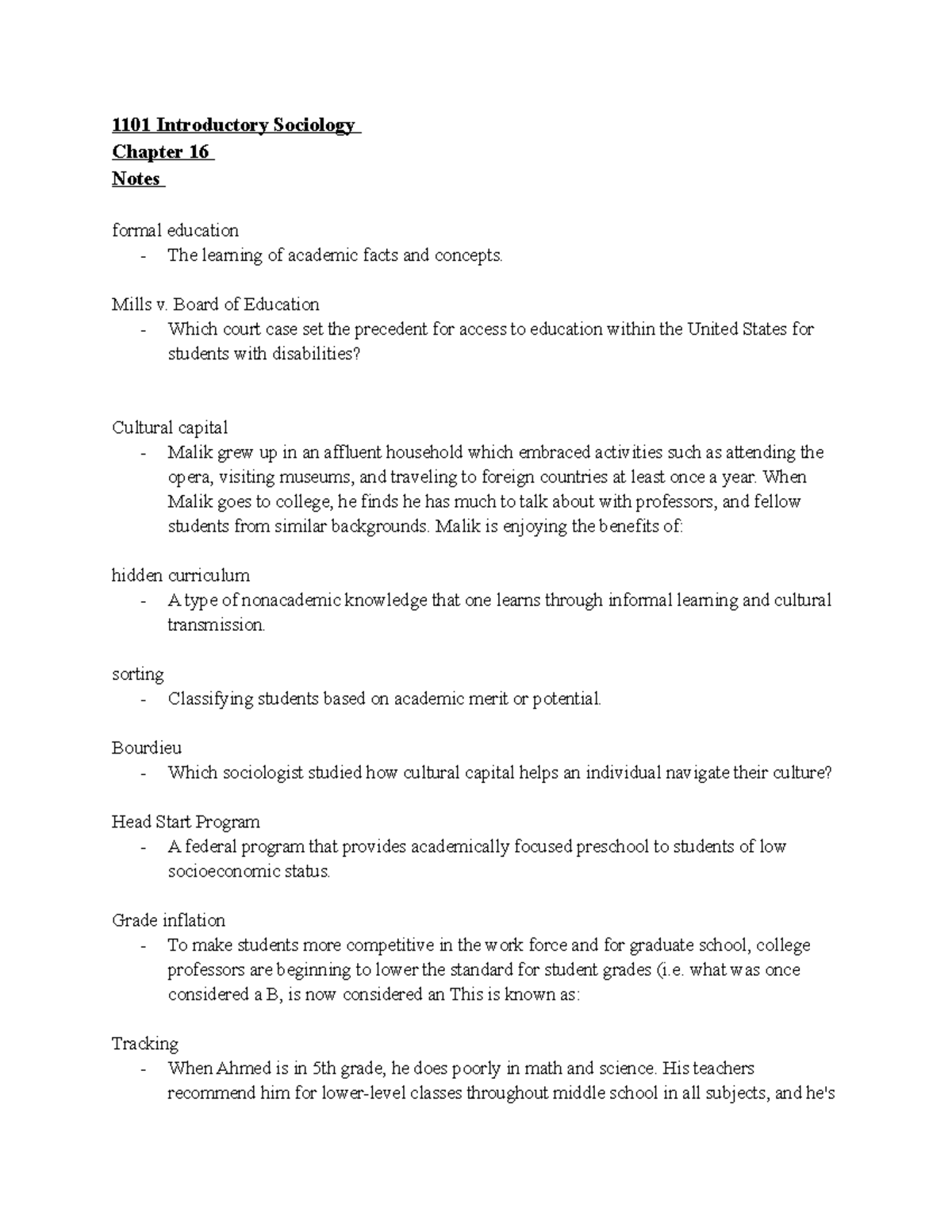 Intro Sociology- Chapter 16 notes - 1101 Introductory Sociology Chapter ...