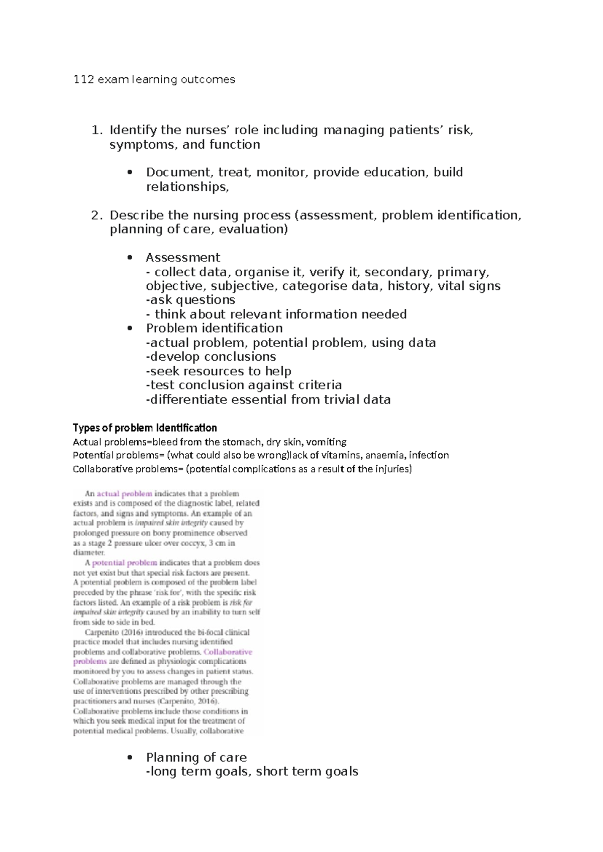Unit learning outcomes - 112 exam learning outcomes 1. Identify the ...
