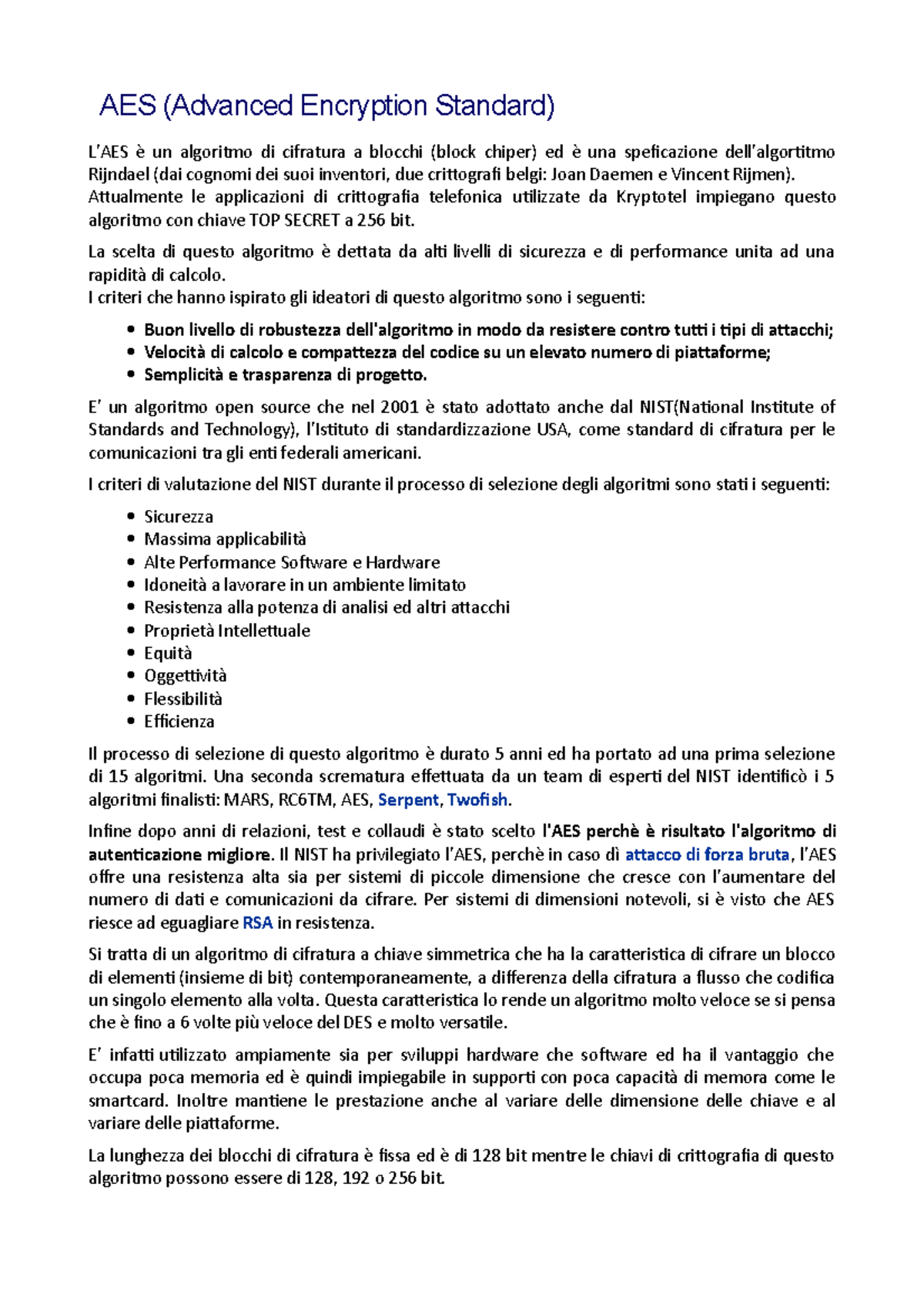 Algoritmo AES - Riassunto Fondamenti di Informatica - AES (Advanced ...