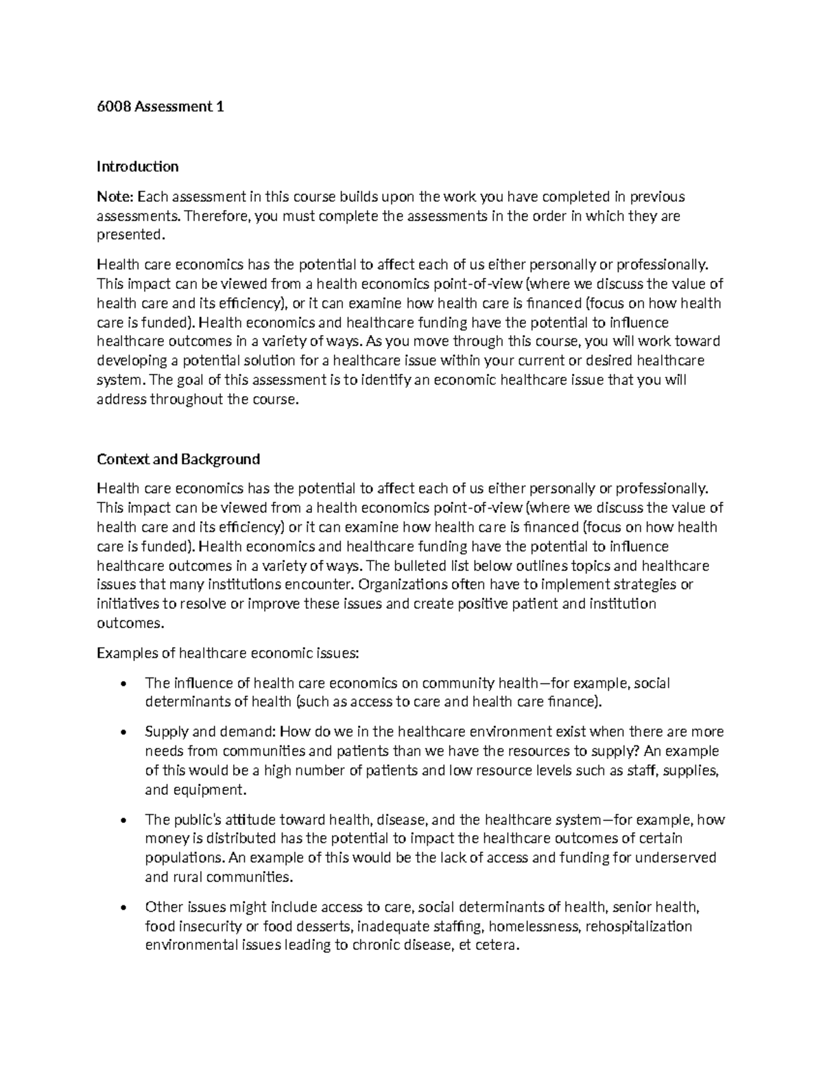 NHS-FPX 6008 Assessment 1 - 6008 Assessment 1 Introduction Note: Each ...