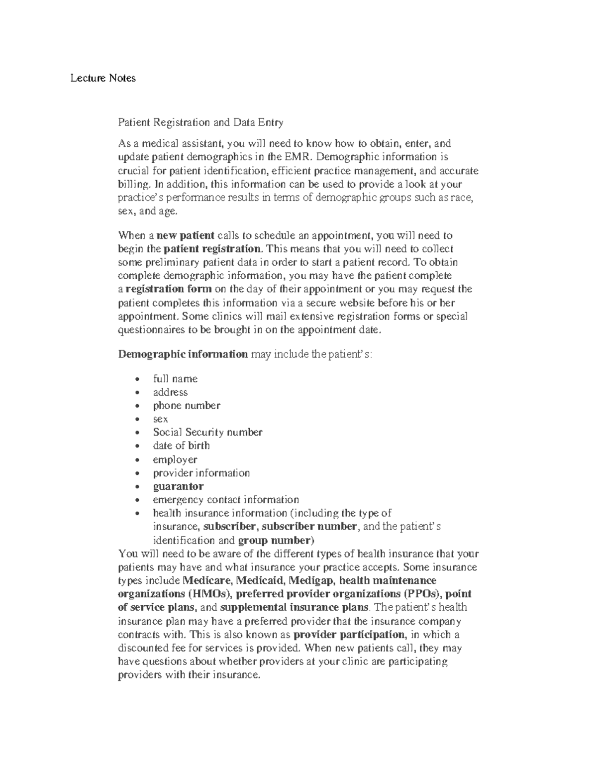 Health Record - Notes directly from professor - Lecture Notes Patient ...