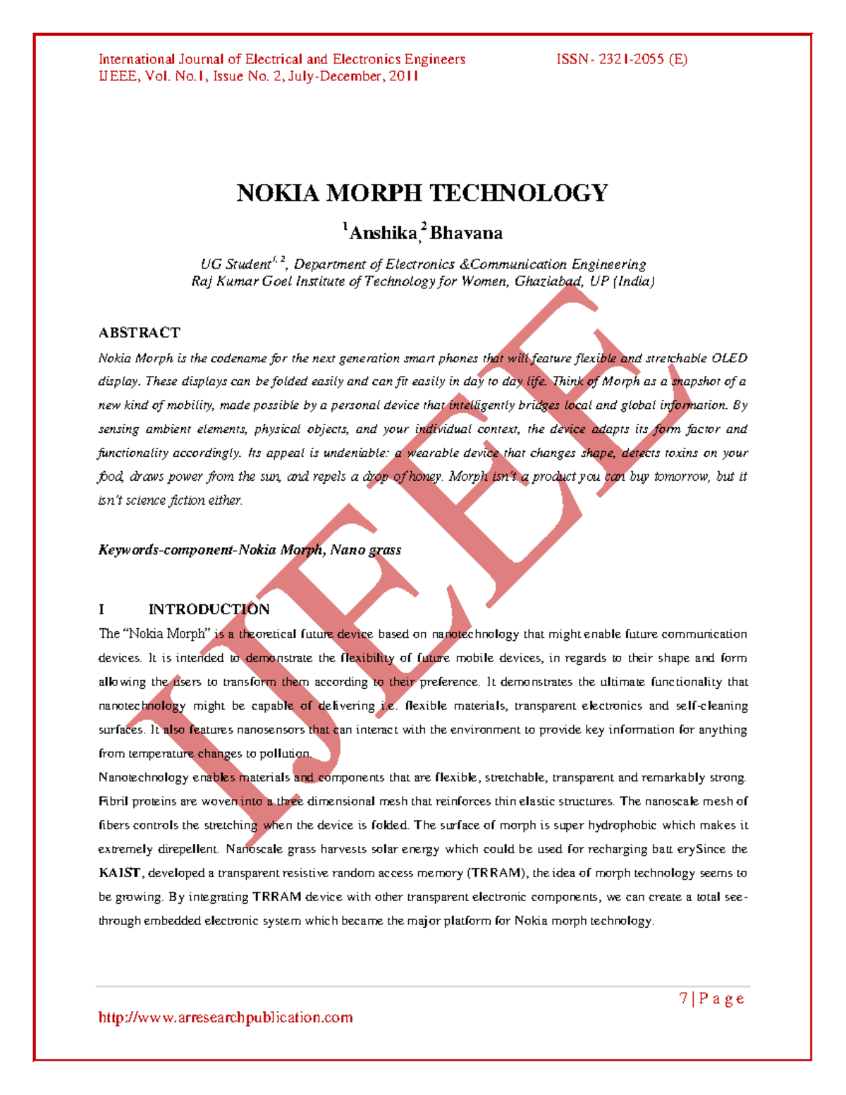 1368726818 2 Nokia Morph Technology(7-14) - IJEEE, Vol. No, Issue No. 2, July-December, 2011 7 ...
