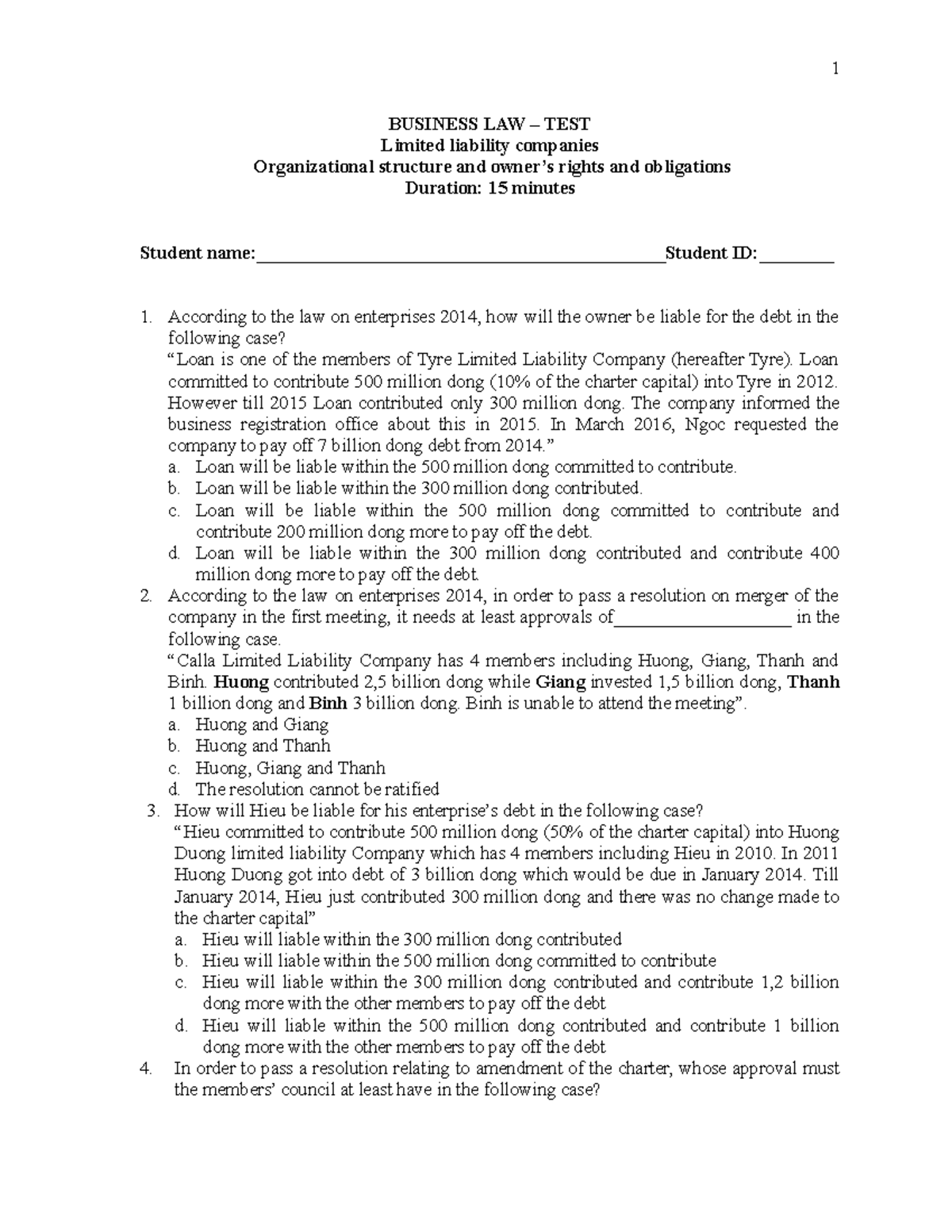 Limited liability companies - organisational structure - BUSINESS LAW ...