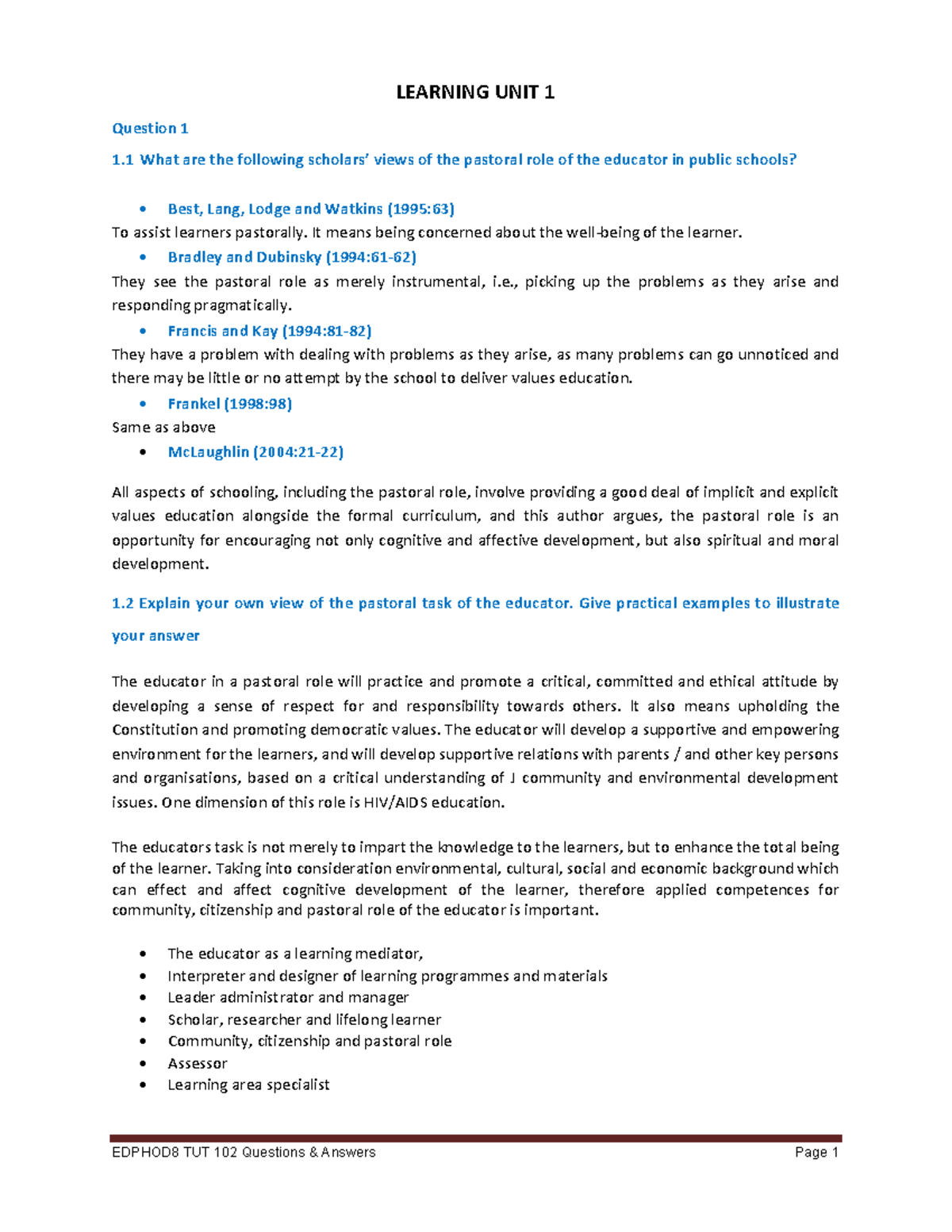 EDPH0D8 -Pastoral exam prep summaries - Warning: TT: undefined function ...