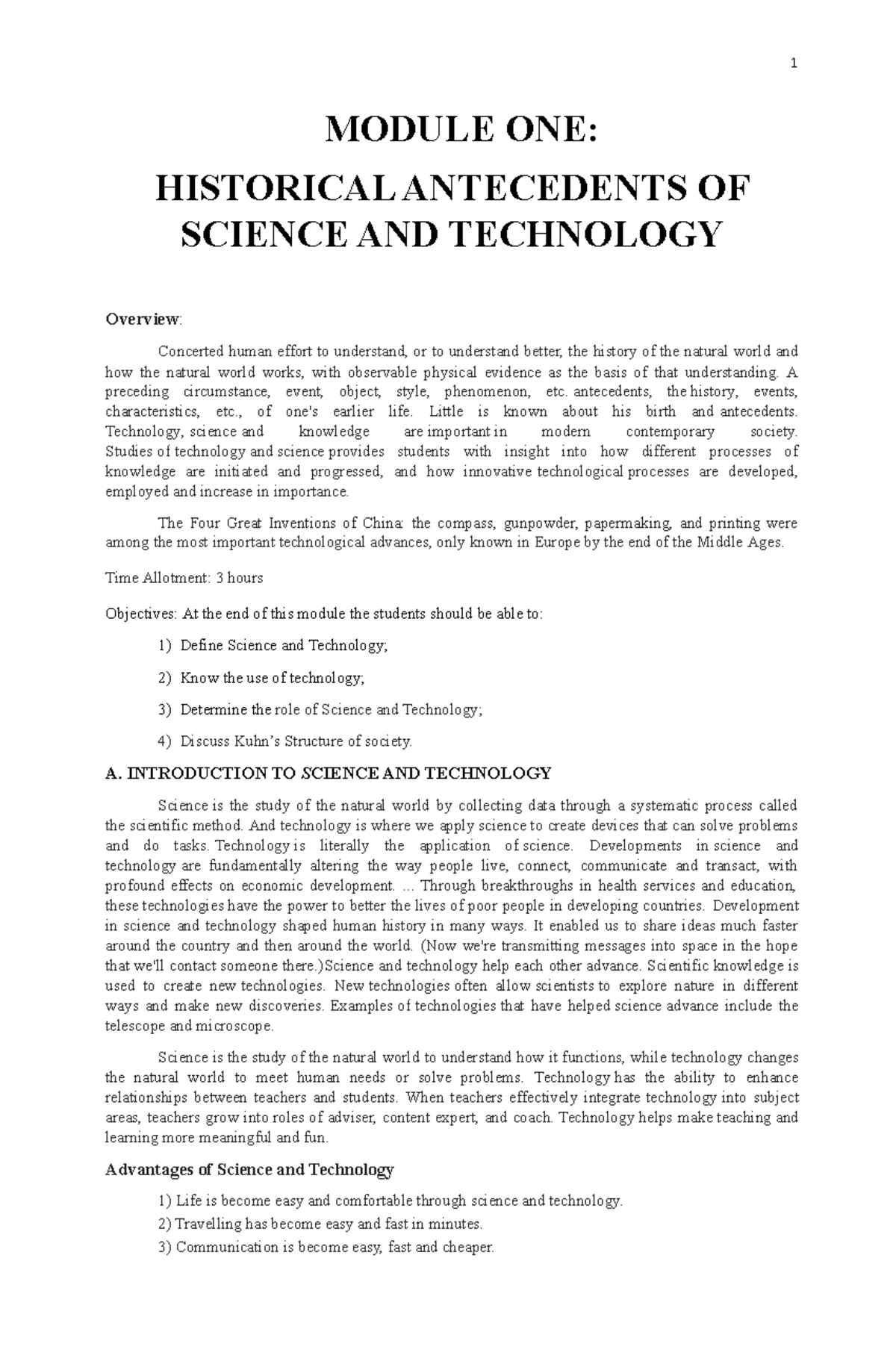 Module OF Science AND Technology 2 - MODULE ONE: HISTORICAL ANTECEDENTS ...
