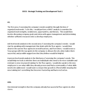 D353 Task 2- PASSED - D353: Strategic Training and Development Task 2 ...