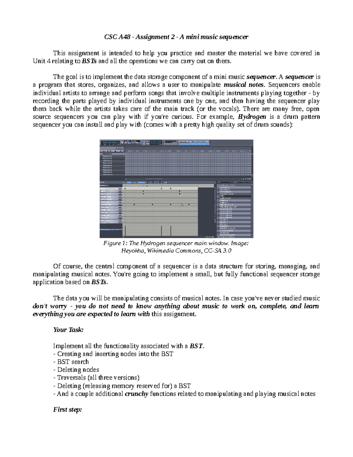 A2 handout - 111 - CSC A48 - Assignment 2 - A mini music sequencer This assignment is intended ...