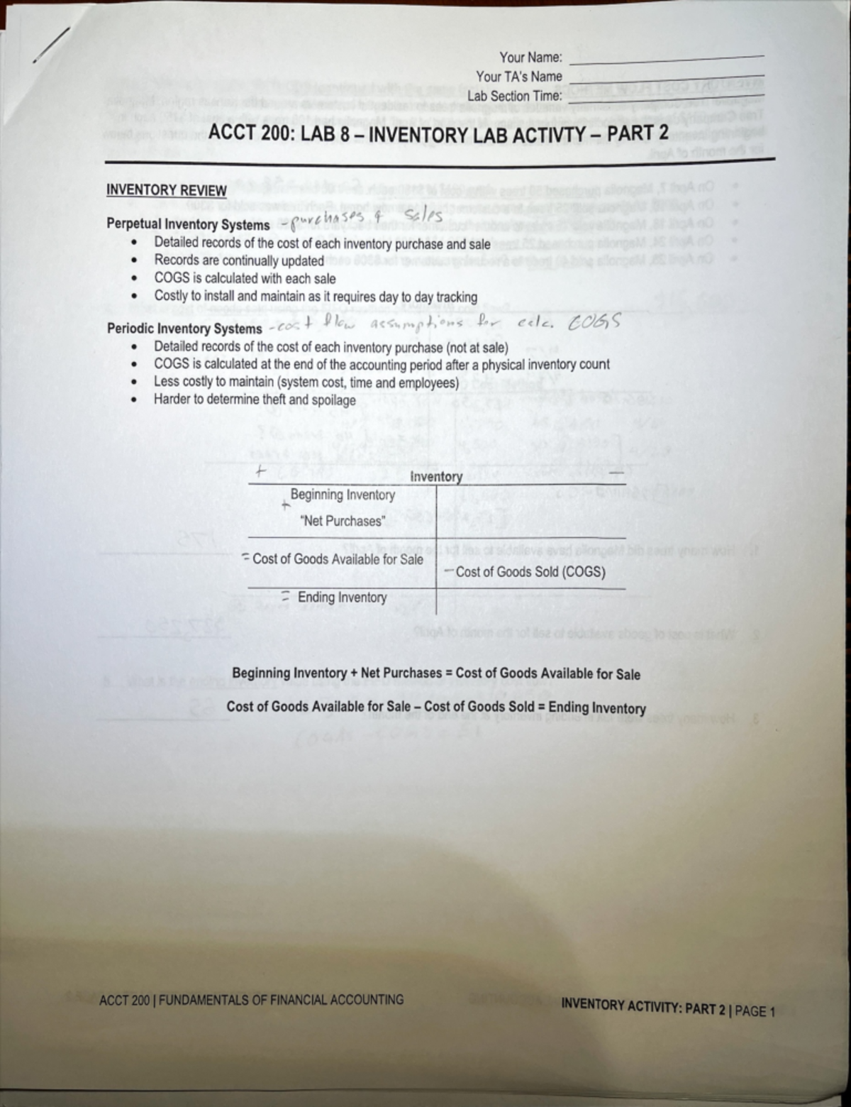 ACCT 200 - Inventory Lab Activity Part 2 - ACCT 200 - Studocu