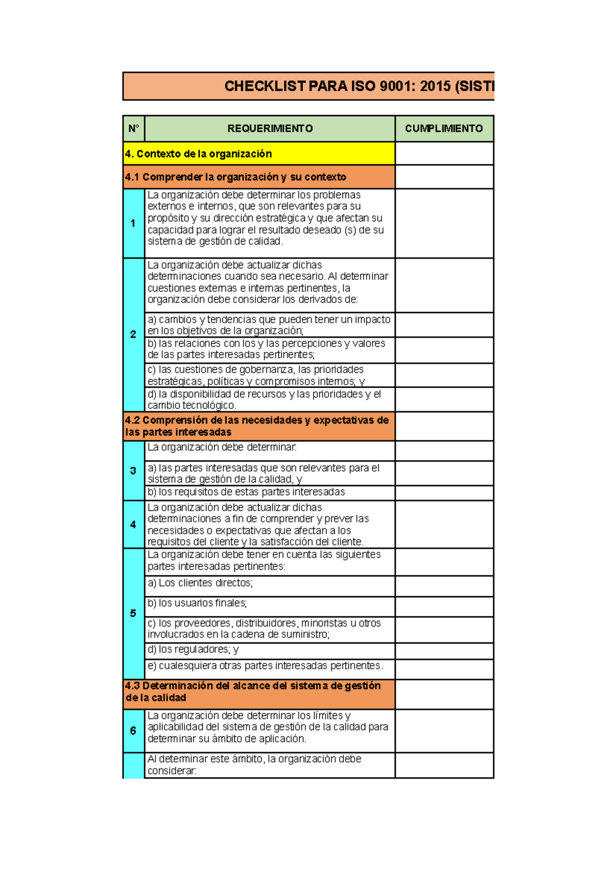 Check LIST ISO 9001 2015 .xlsx - Checklist - CHECKLIST PARA ISO 9001: ...