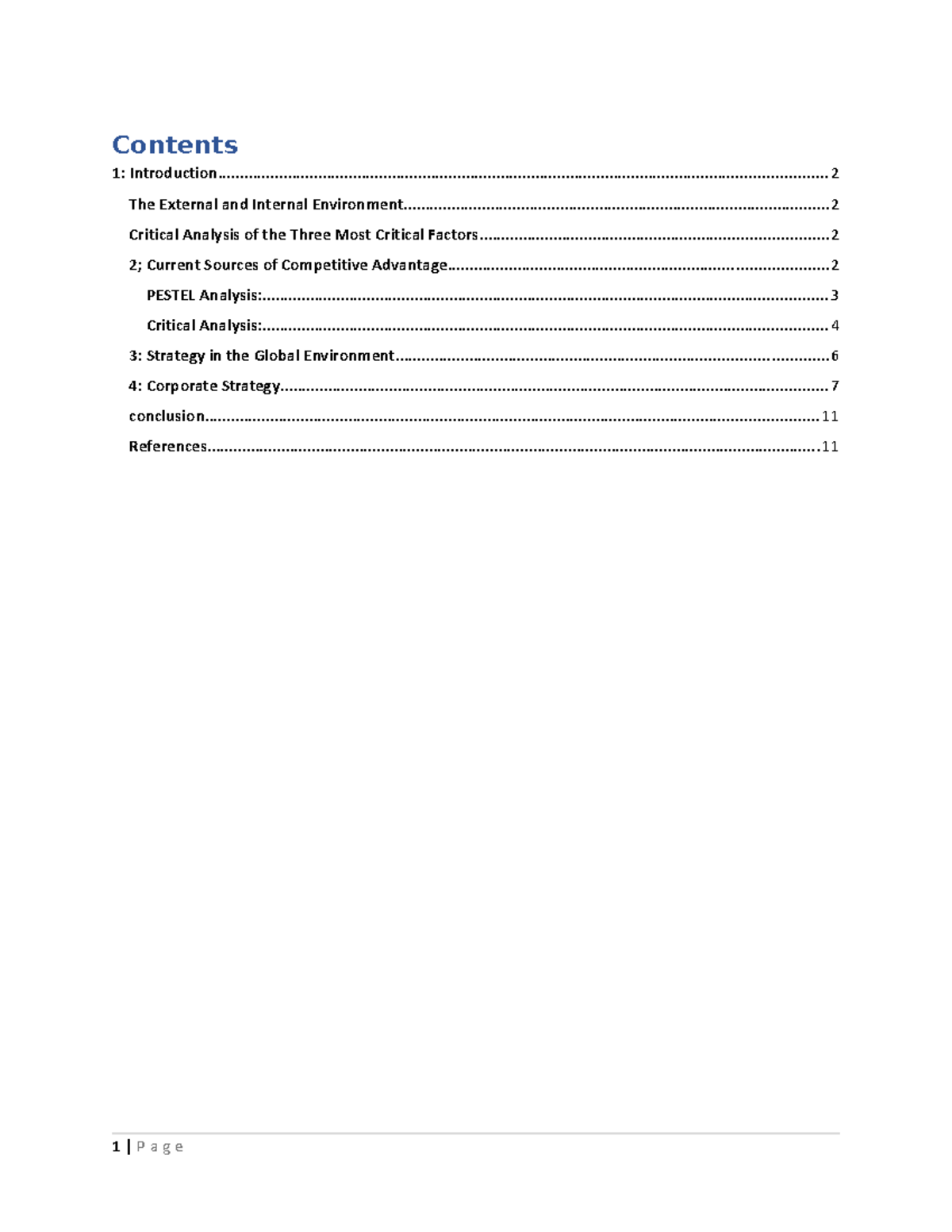 Theoretical strategy report - Contents 1: - Studocu