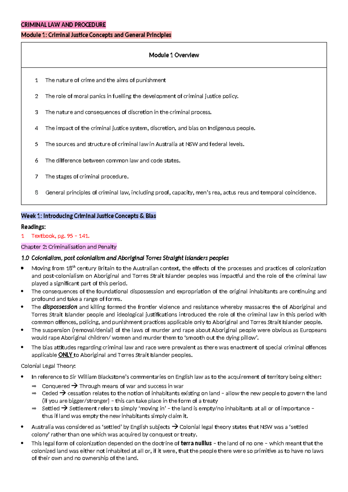 Module 1; Week 1 - 3A - notes - CRIMINAL LAW AND PROCEDURE Module 1 ...