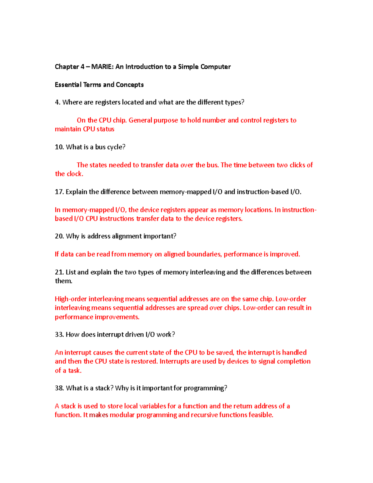 Homework - Answers - Chapter 4 – MARIE: An Introduction to a Simple ...