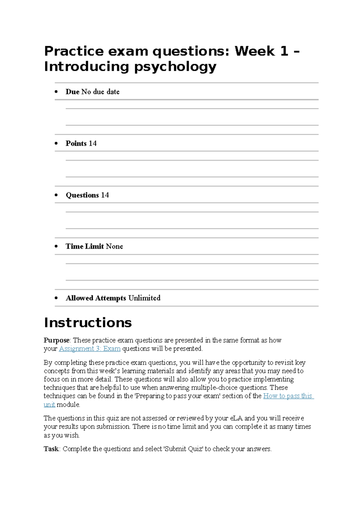 Practice exam questions week one - Practice exam questions: Week 1 ...