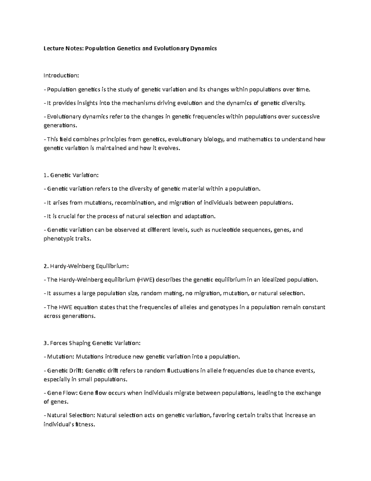 Population Genetics and Evolutionary Dynamics - HU0S007 - SouthWales ...