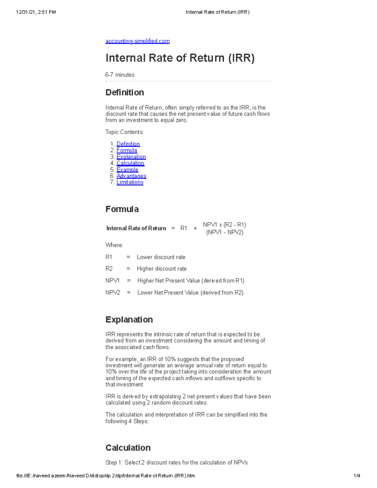 Internal Rate of Return (IRR) - accounting-simplified Internal Rate of ...