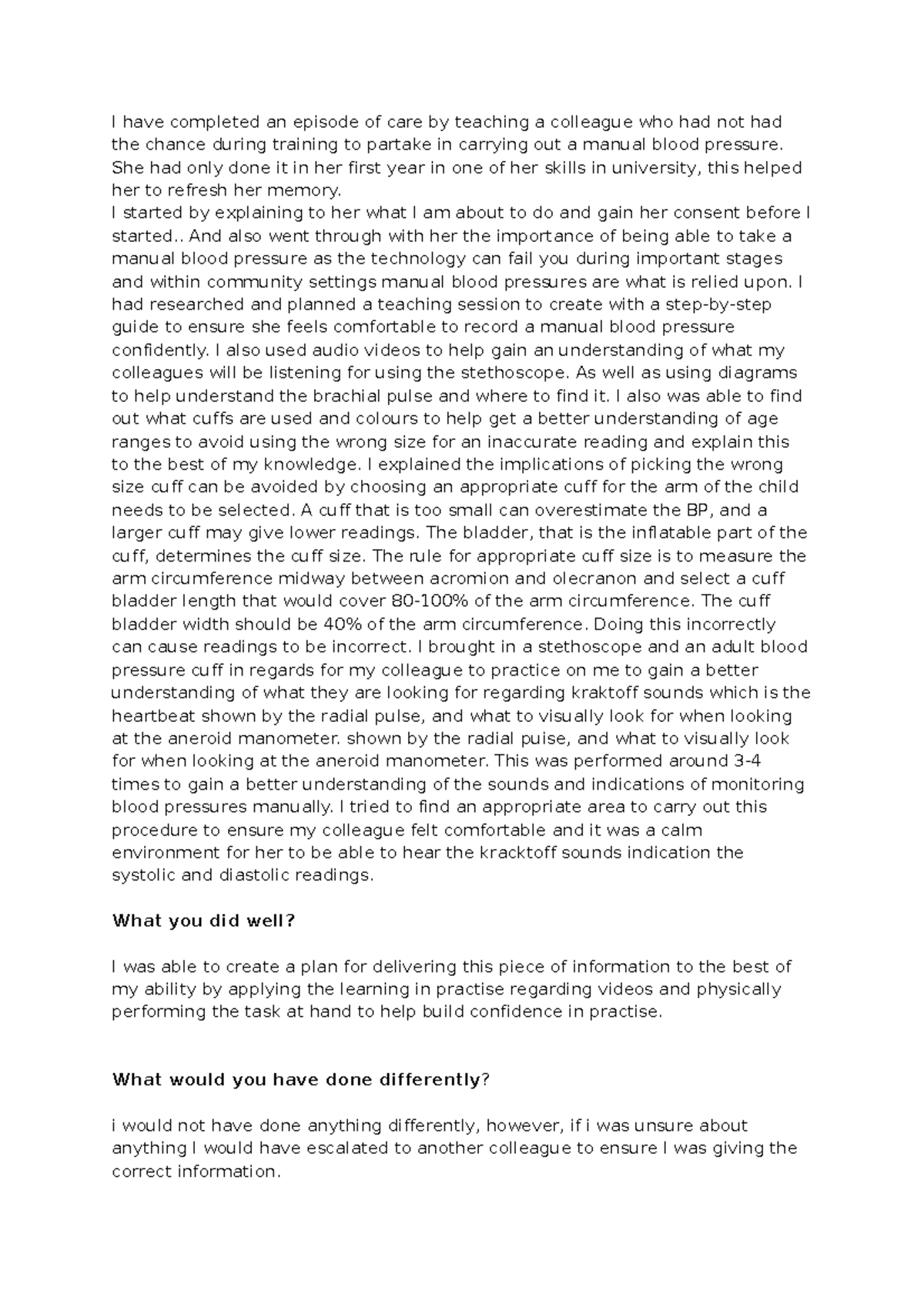 Episode of care 1 - I have completed an episode of care by teaching a ...