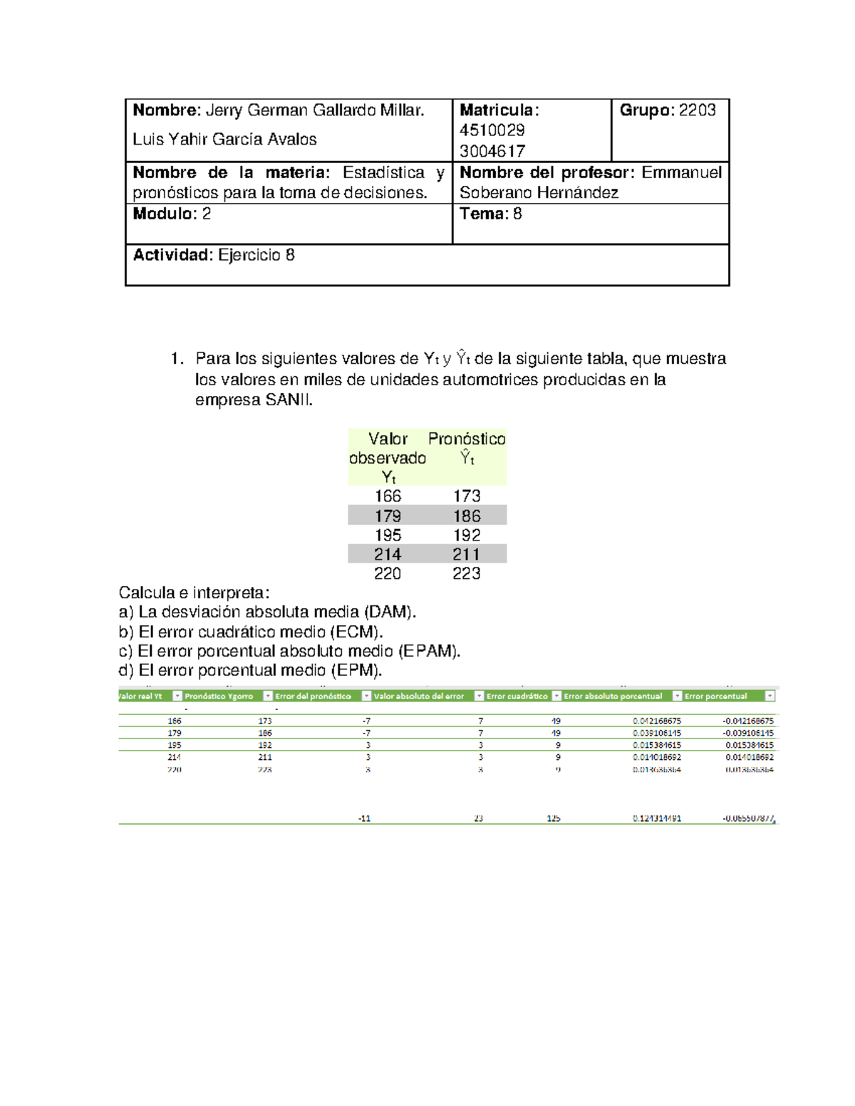 Ejercicio 8 Estadistica - Nombre : Jerry German Gallardo Millar. Luis ...
