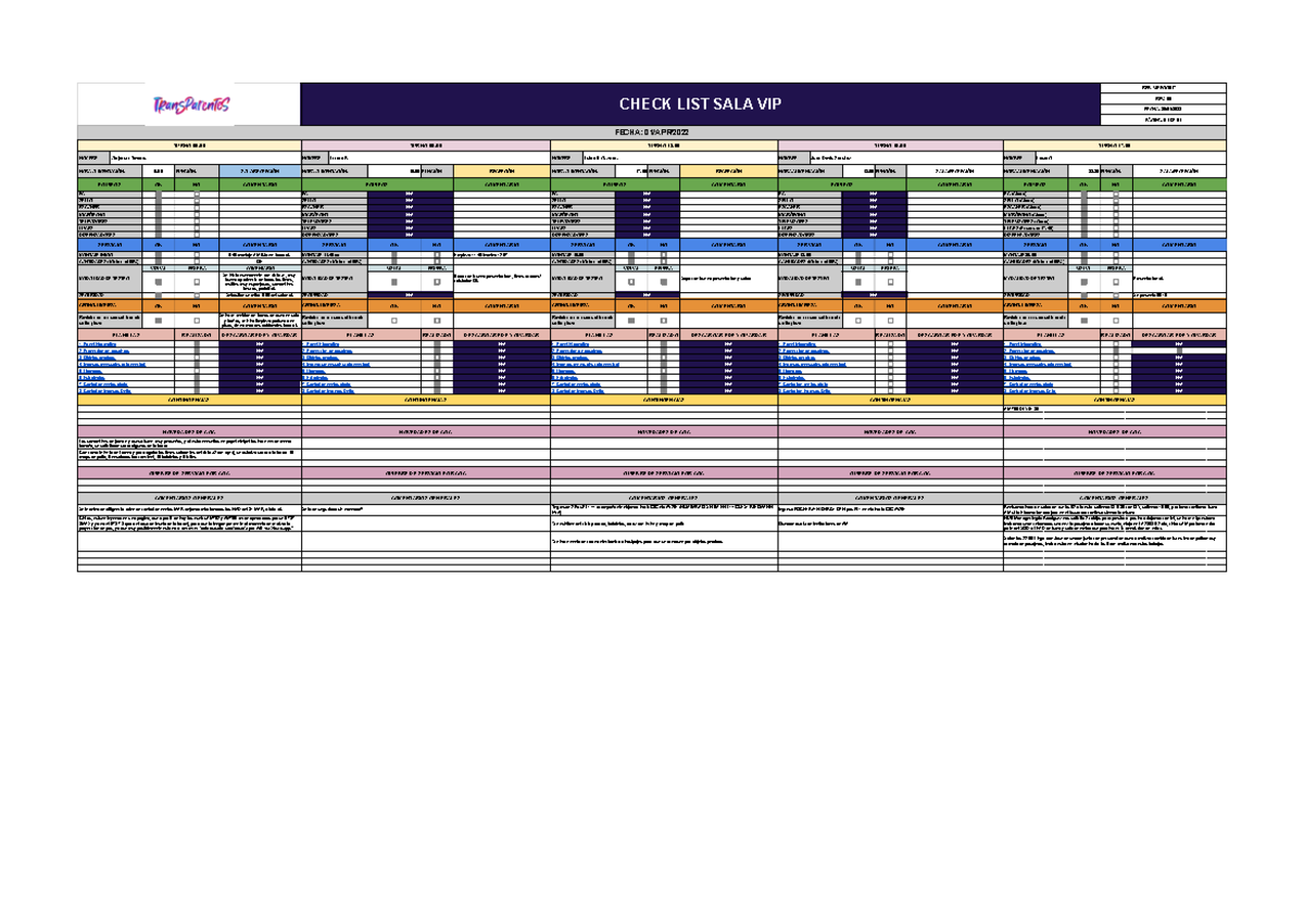 Check LIST - Salón VIP - 01 APR - CHECK LIST SALA VIP REF: VIPBOG REV ...