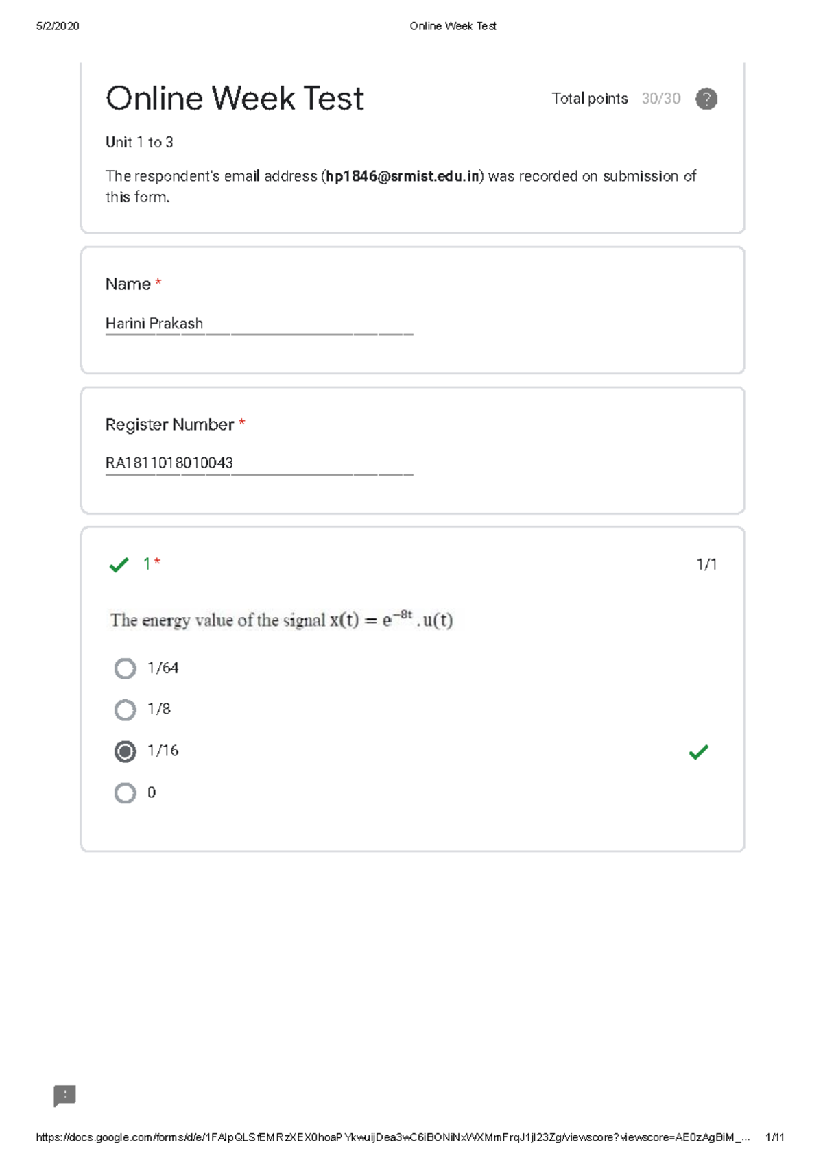 Online Week Test - System Dynamics Control Systems Part 1 for Reference ...