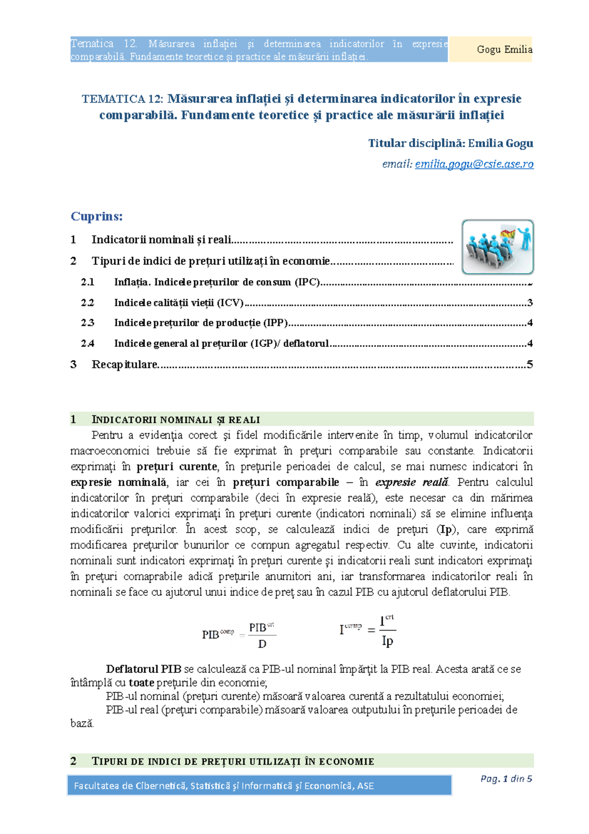 12. Tematica 12 Indicatorii nominali si reali. Masurarea inflatiei ...