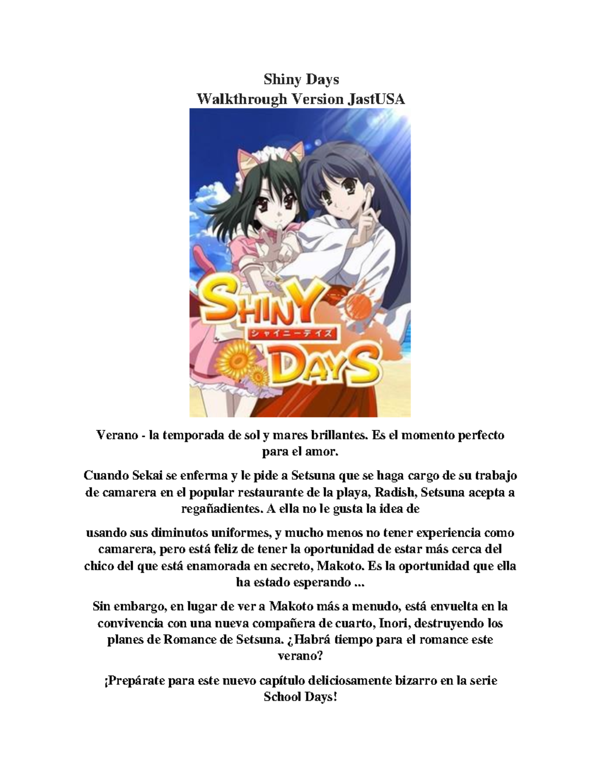 Pdfcoffee - sacsacsacsacascas - Shiny Days Walkthrough Version JastUSA Verano - la temporada de ...